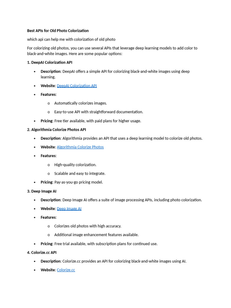 Best APIs For Old Photo Colorization | PDF | Image Editing | Artificial ...