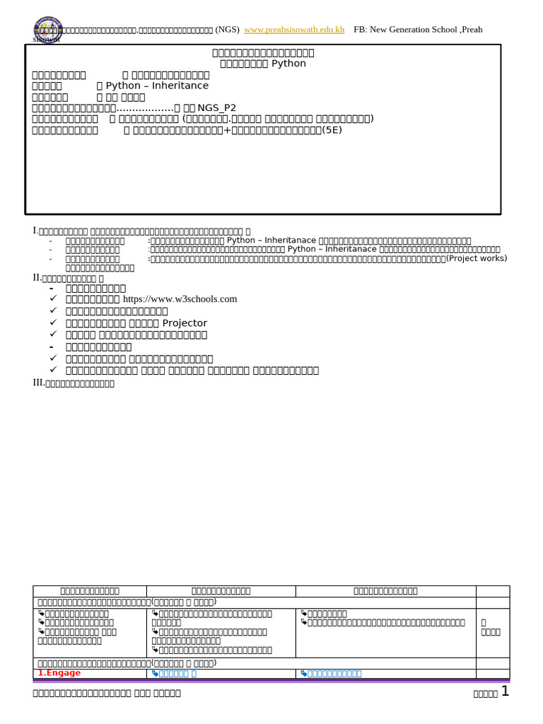 P2 កិច្ចតែងការបង្រៀន 11NGS P2 Python Inheritance W2 13 02 2025 1h | PDF