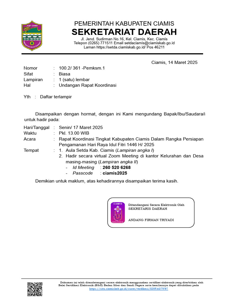 SURAT UNDANGAN RAKOR 17 MARET 2025 - Signed-1 | PDF