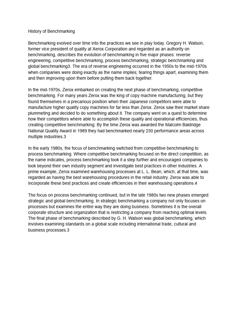 History of Benchmarking | PDF | Benchmarking | Business
