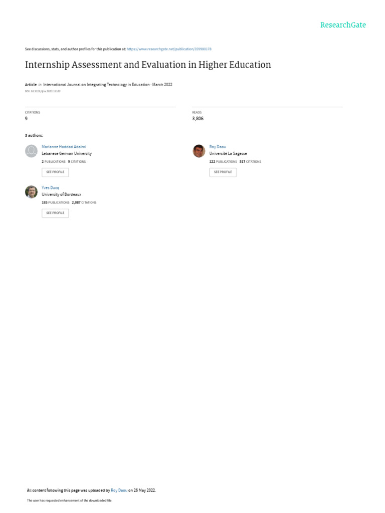 Internship Assessment and Evaluation in Higher Education | PDF ...