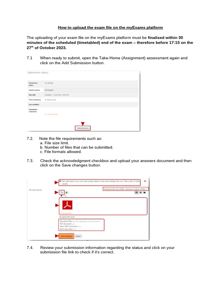 How to upload the exam file on the myExams platform (1) | PDF