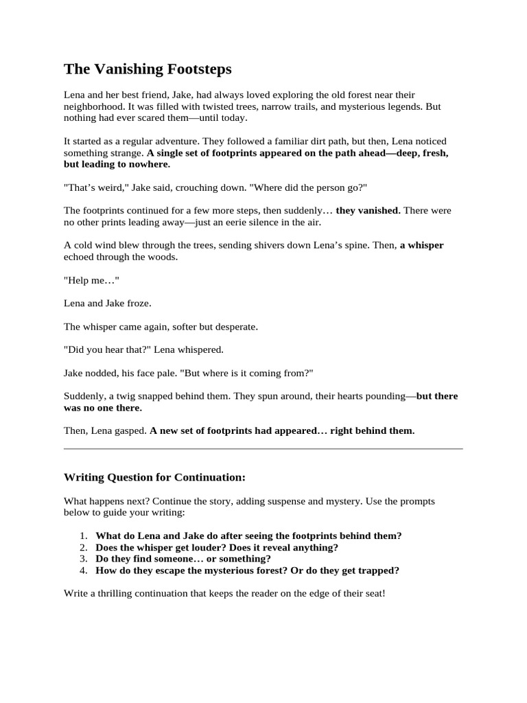 The Vanishing Footsteps-Stori Writing Practice | PDF