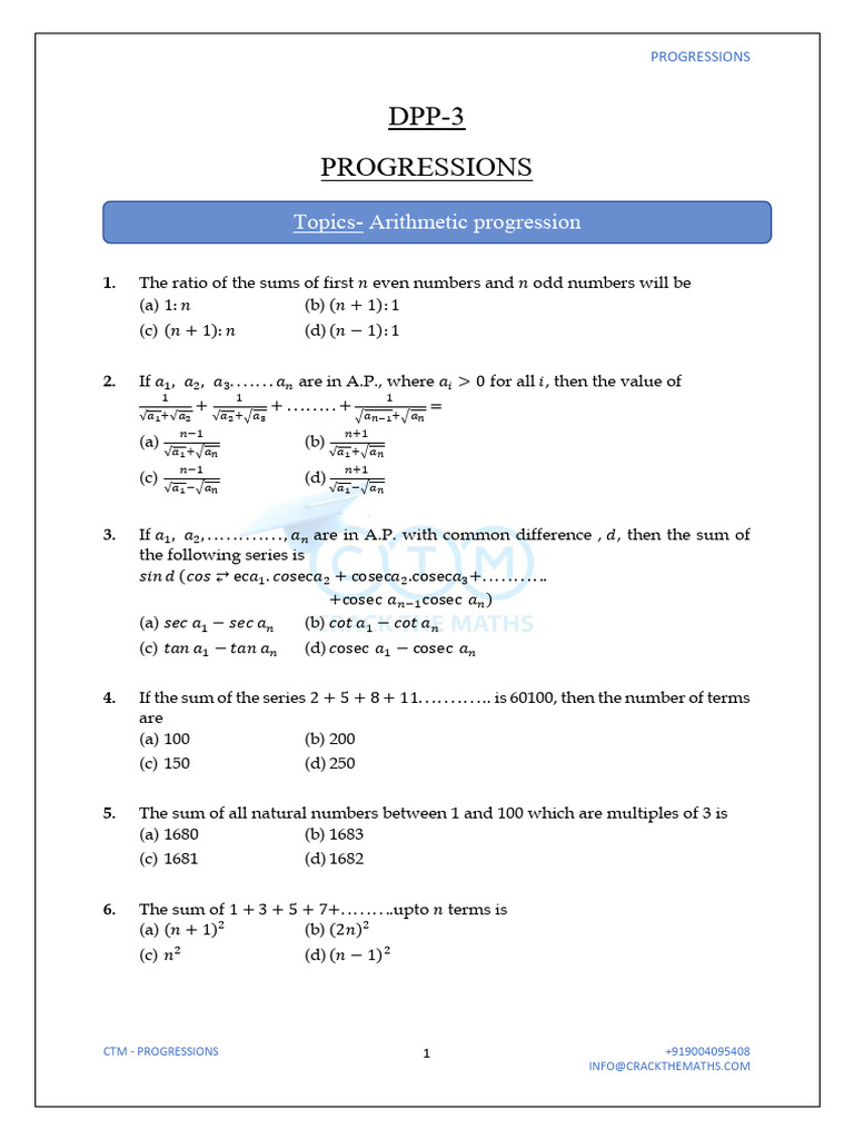 DPP-3 ARITHMETIC PROGRESSION.pdf | PDF | Discrete Mathematics | Elementary Mathematics