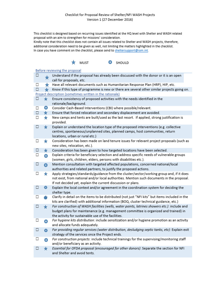 checklist_for_proposal_review_for_shelter_nfi_wash_projects | PDF | Wash