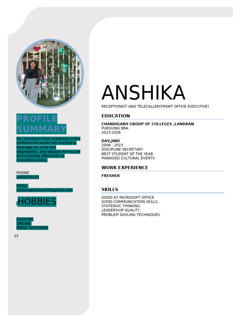 Anshika Resume Apna | PDF