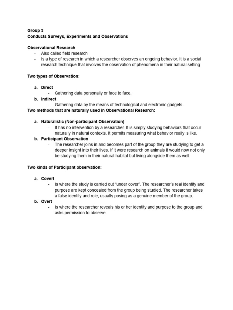 EAPP Surveys, Experiments and Observations | PDF | Experiment | Survey ...