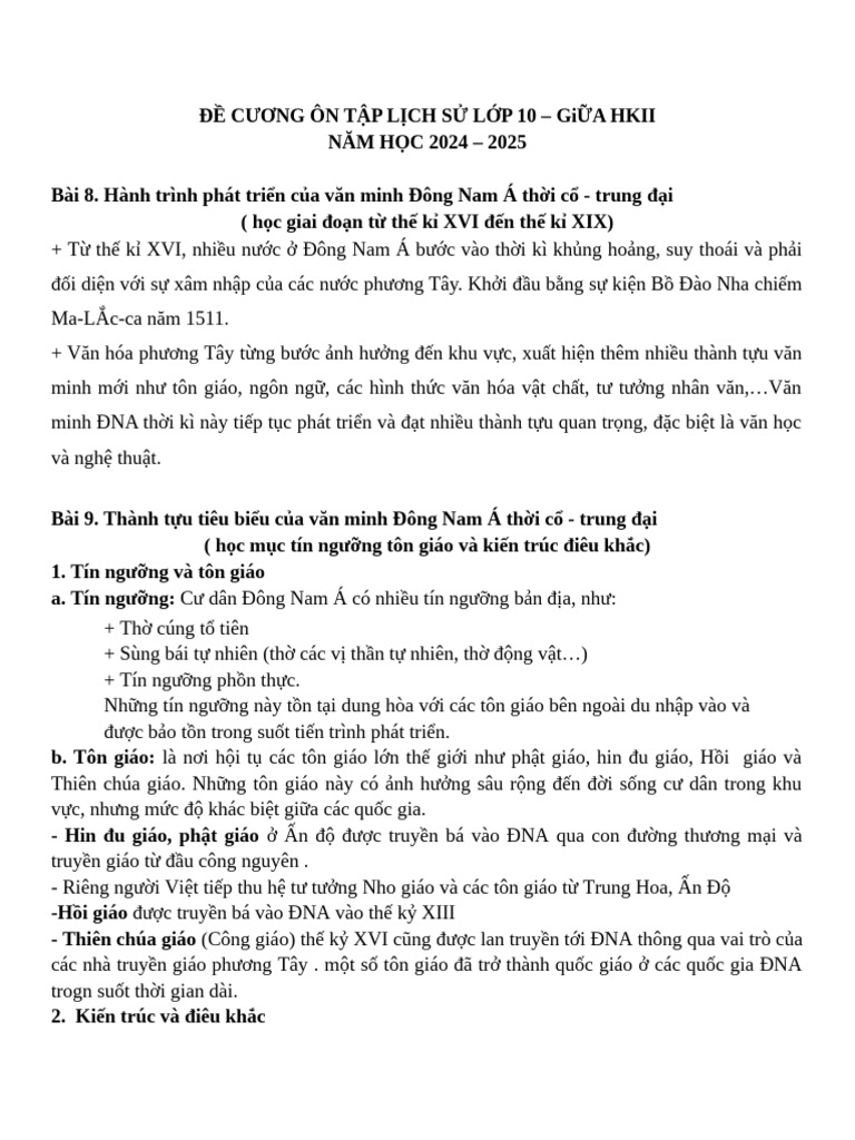 de cuong on tap lich su 10 hk2 2425 (1) | PDF