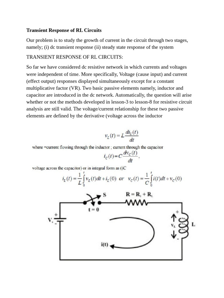 Transient Response of RL Circuits | PDF | Capacitor | Electrical Network