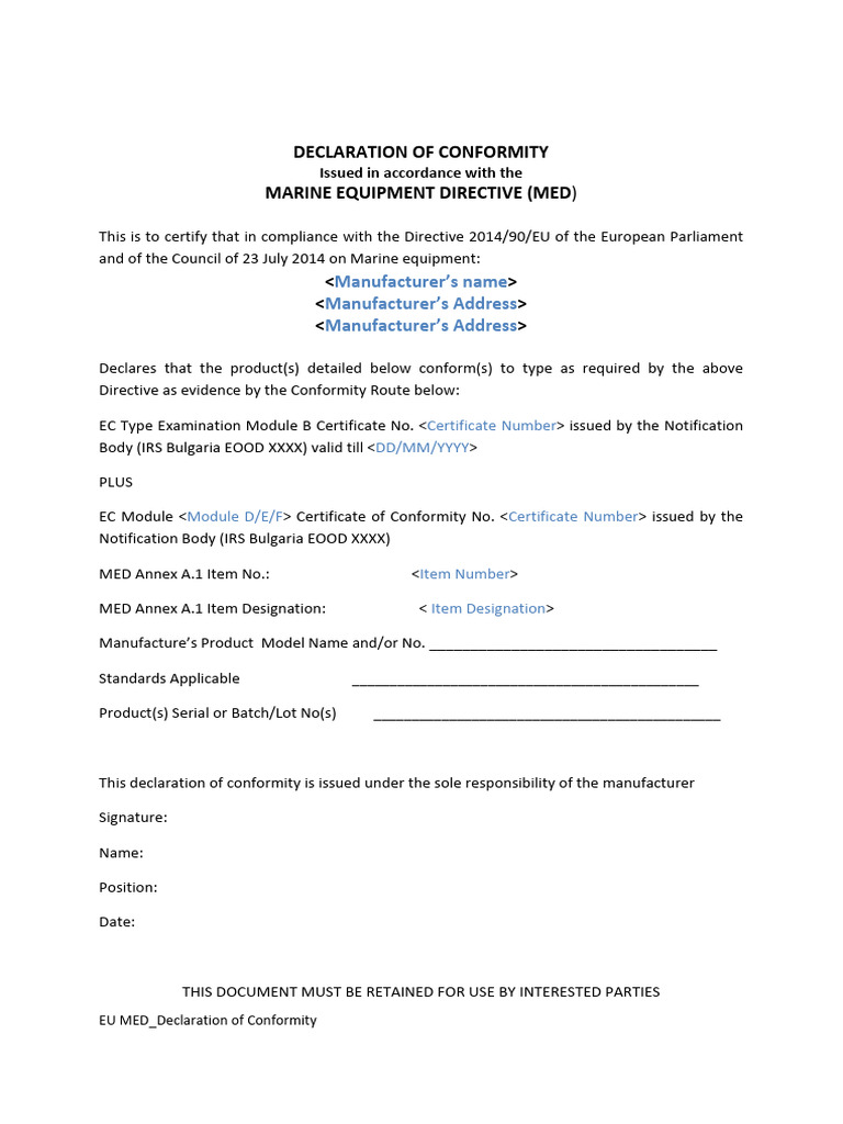 Sample Declaration of Conformity | PDF