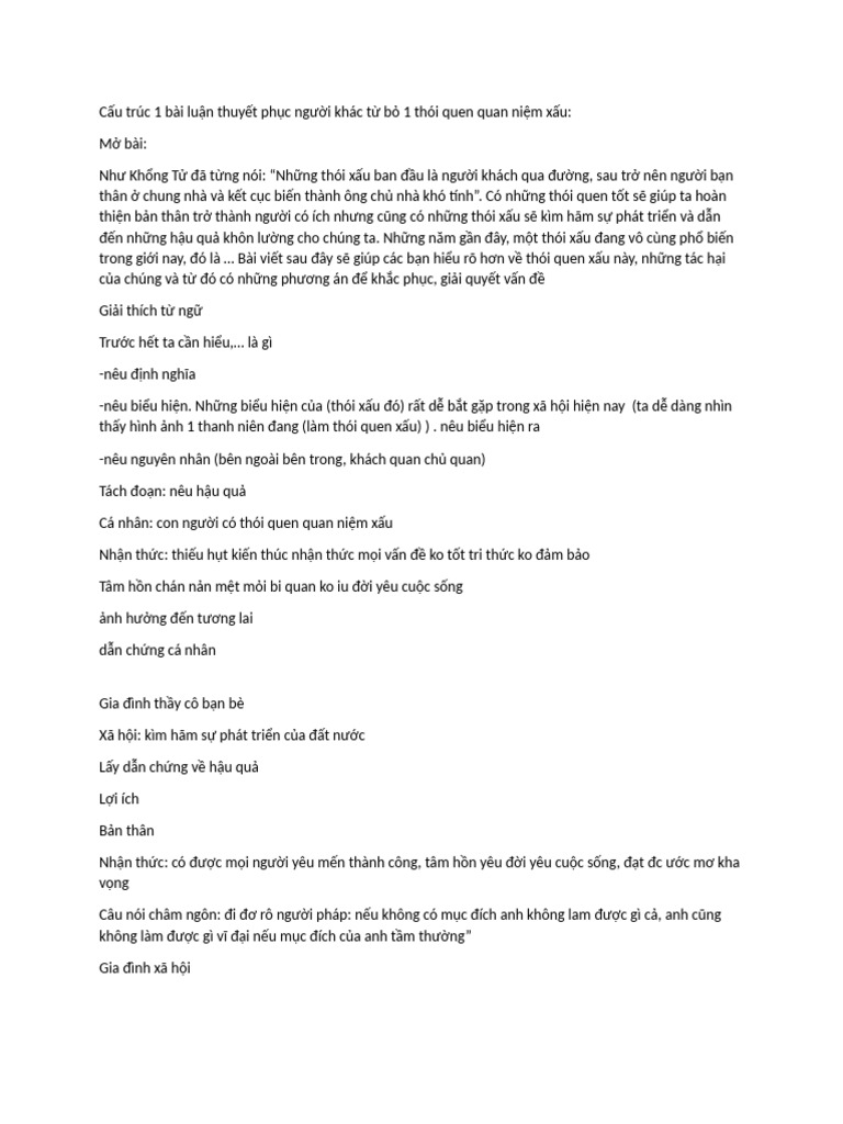 Cấu trúc 1 bài luận thuyết phục người khác từ bỏ 1 thói quen quan niệm xấu | PDF