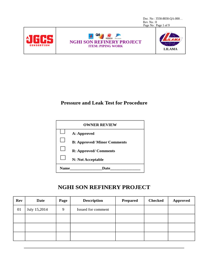 Piping Pressure and Leak Test Procedure | PDF | Pipe (Fluid Conveyance ...