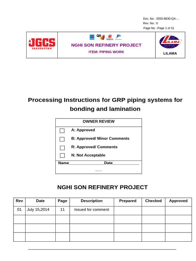 1.2 Processing Instructions For GRP Piping | PDF | Adhesive | Epoxy