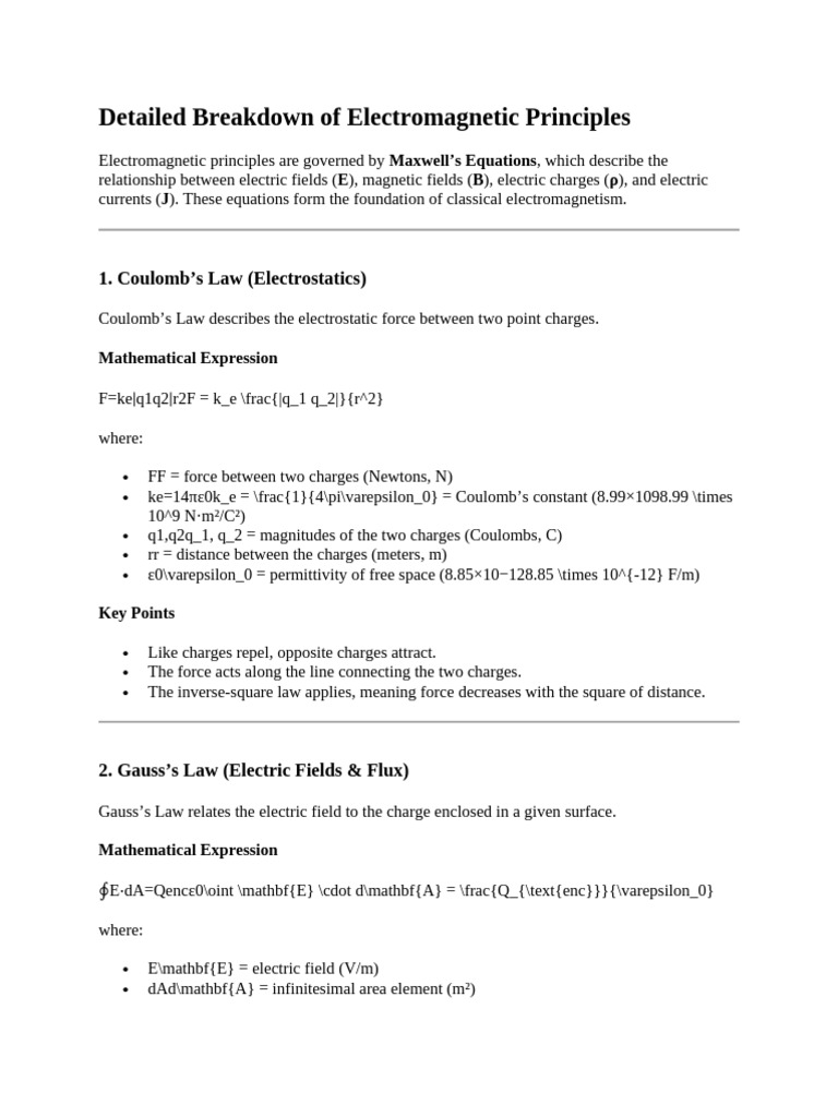 Detailed Breakdown of Electromagnetic Principles | PDF | Magnetic Field ...