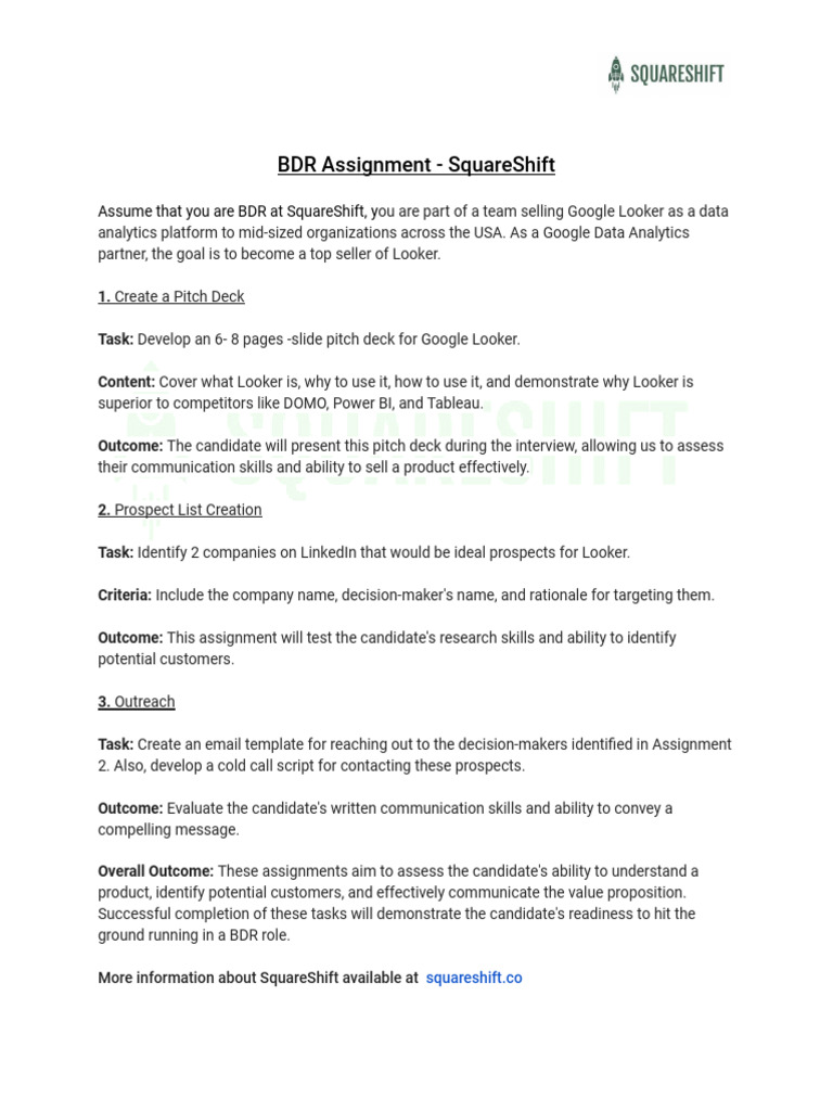 SquareShift - BDR - Assignment | PDF