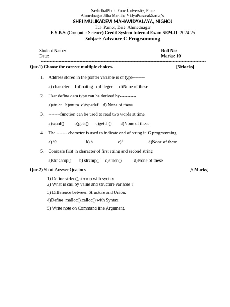 Advance C Programming F.Y.bcs | PDF