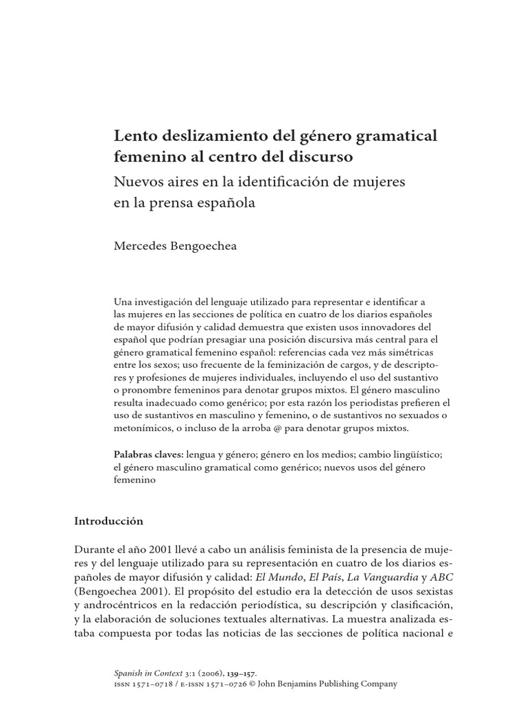 Lento Deslizamiento Del Género Gramatical Femenino Al Centro Del ...