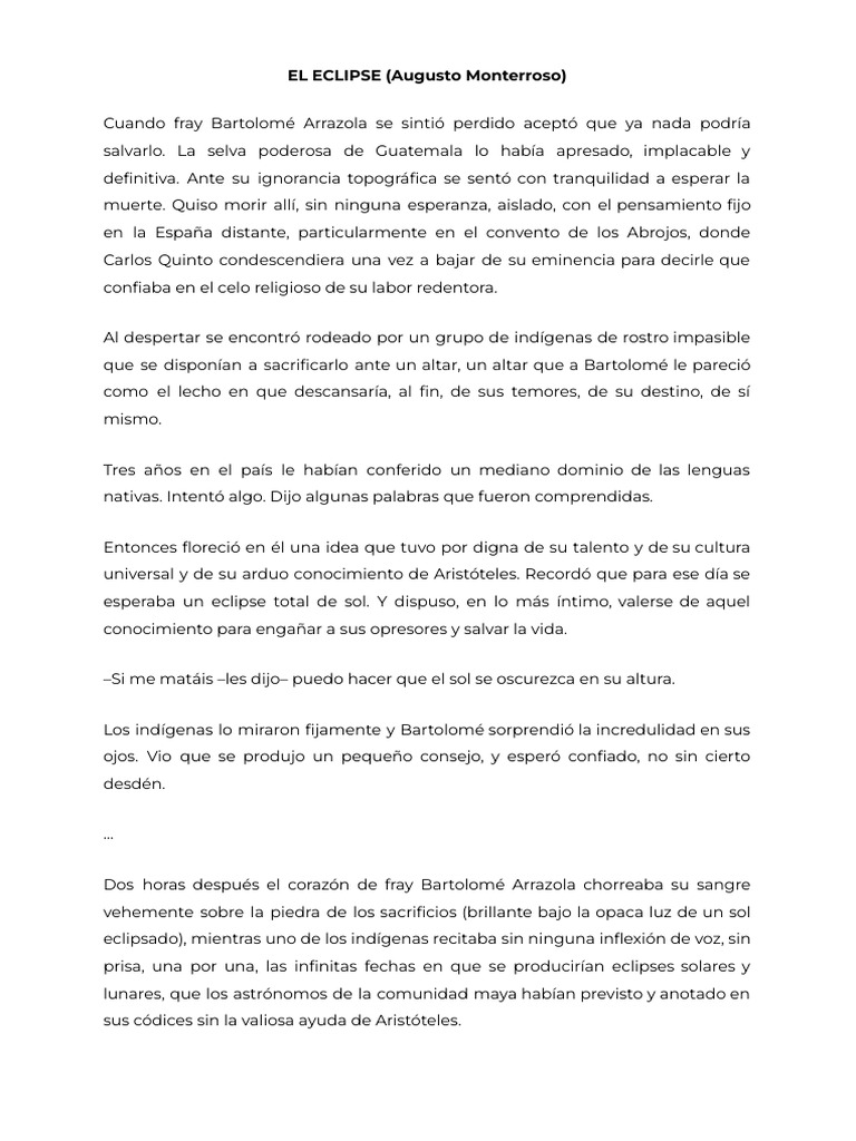 EL ECLIPSE (Augusto Monterroso) | PDF