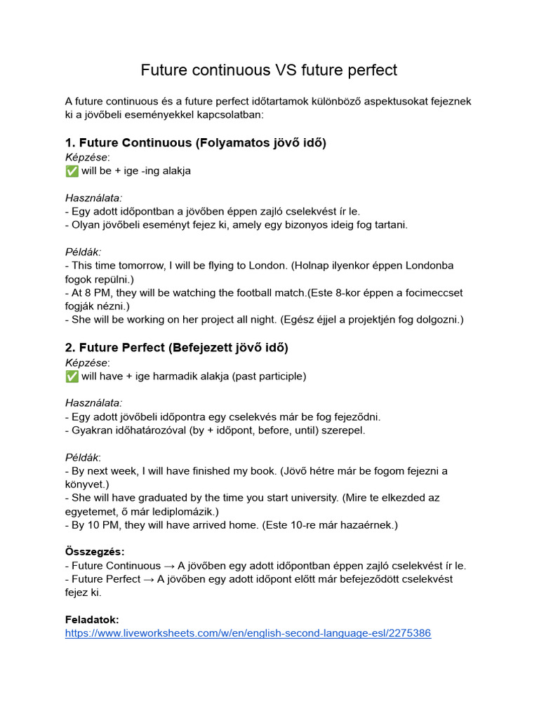 Future Cont vs Perfect | PDF