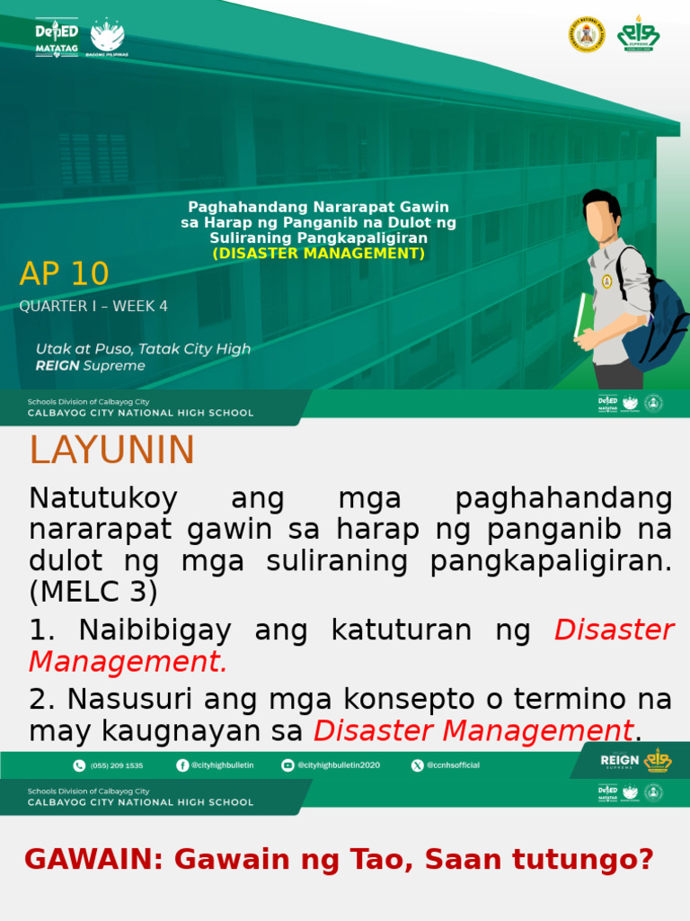 AP10 Q1 WK 4 Lesson 1 Disaster Management | PDF