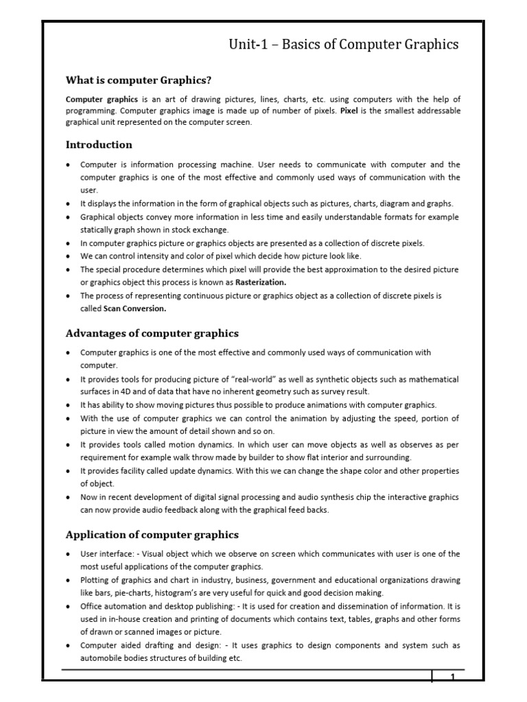 CG - Study - Material Unit 1 & 2-1-14 | PDF | Stereoscopy | Liquid Crystal Display