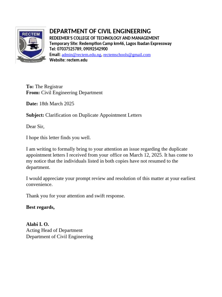 Duplicate Aappointment Letter | PDF