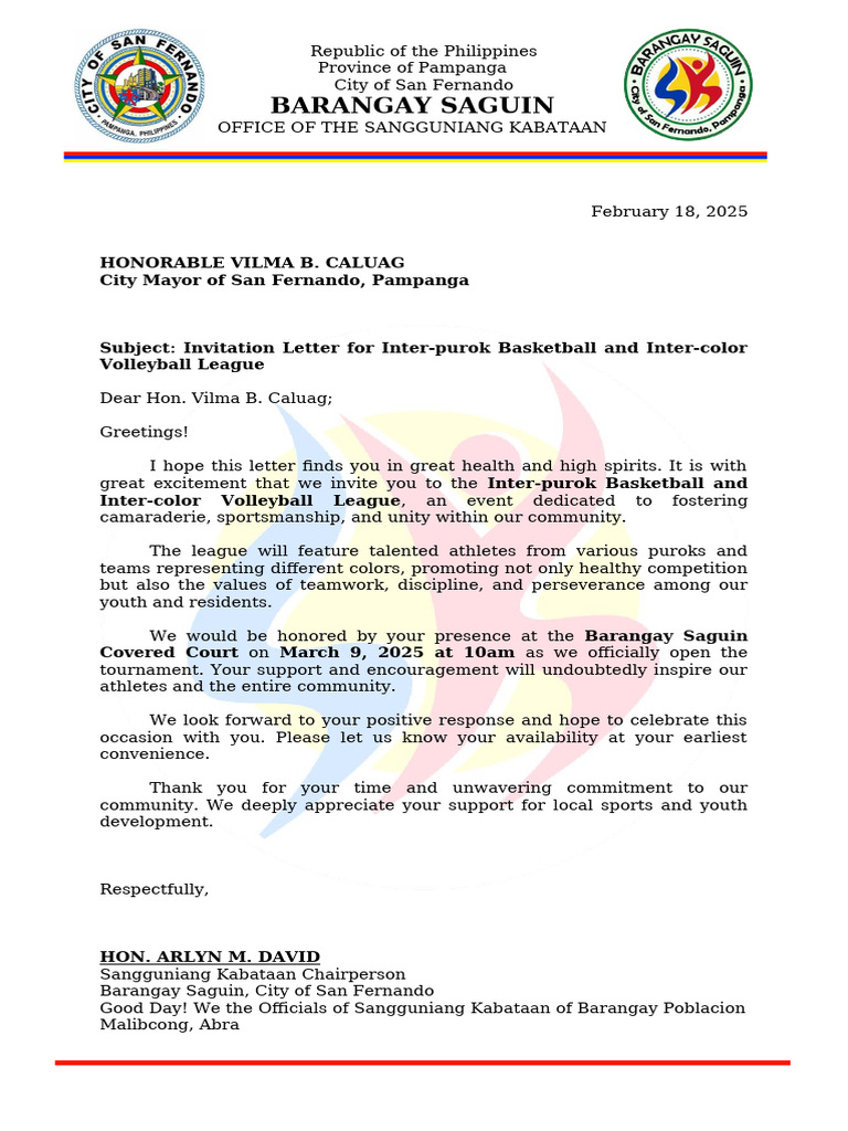 Invitation to Inter-purok Sports League | PDF