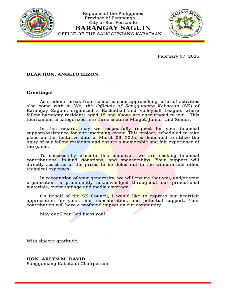 Solicitation for Basketball League Support | PDF | Christmas