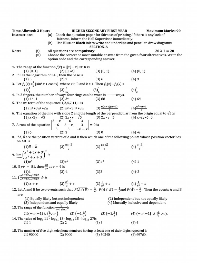 Namma Kalvi 11th Maths Full Portion Model Question Papers em 218007 | PDF