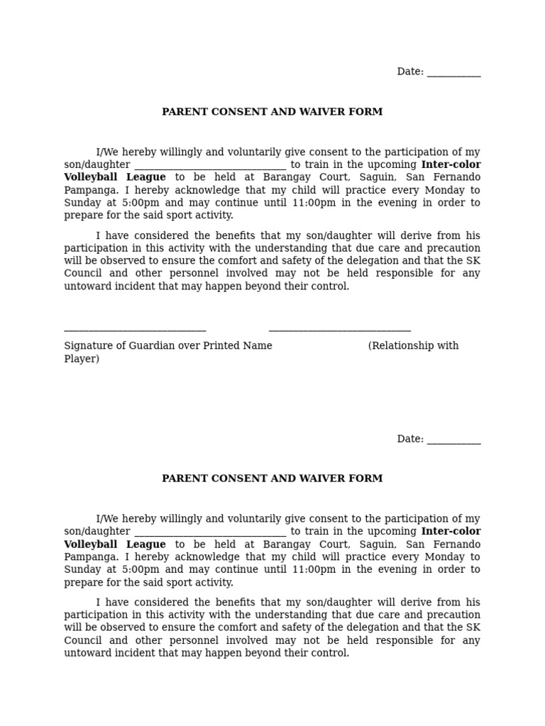 Parental Consent Waiver Form | PDF