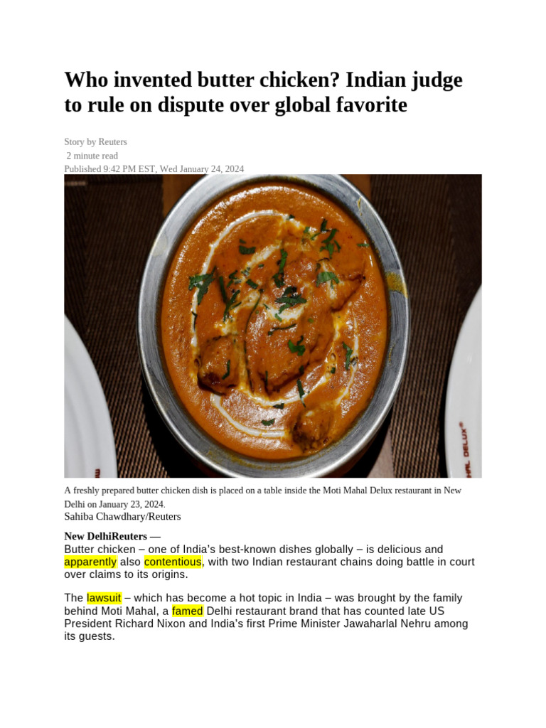 Who Invented Butter Chicken, Indian Judge To Rule On Dispute Over ...