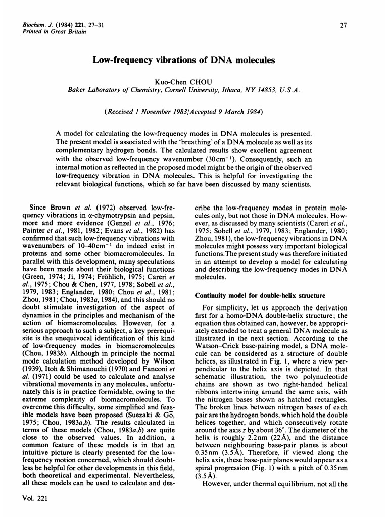 Low-Frequency Vibrations in DNA | PDF | Biochemistry | Chemistry