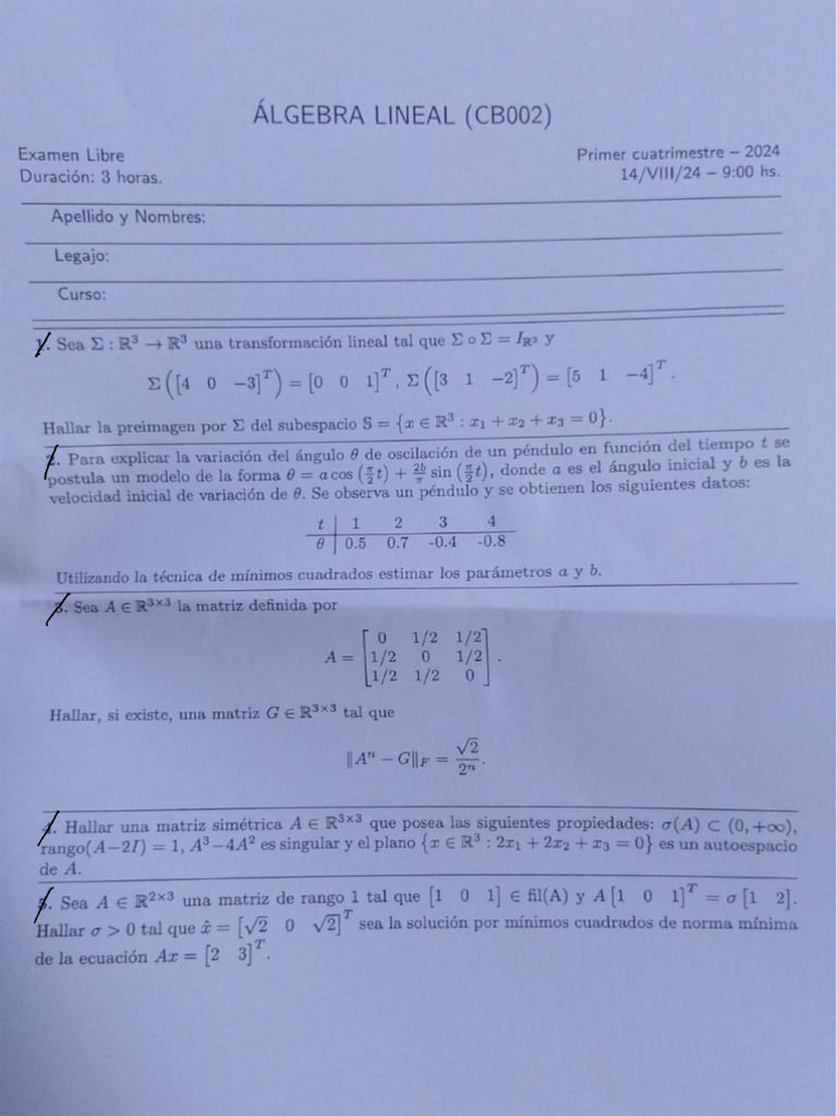 ALG2 - Resolución Exámen Libre (14!08!2024) | PDF