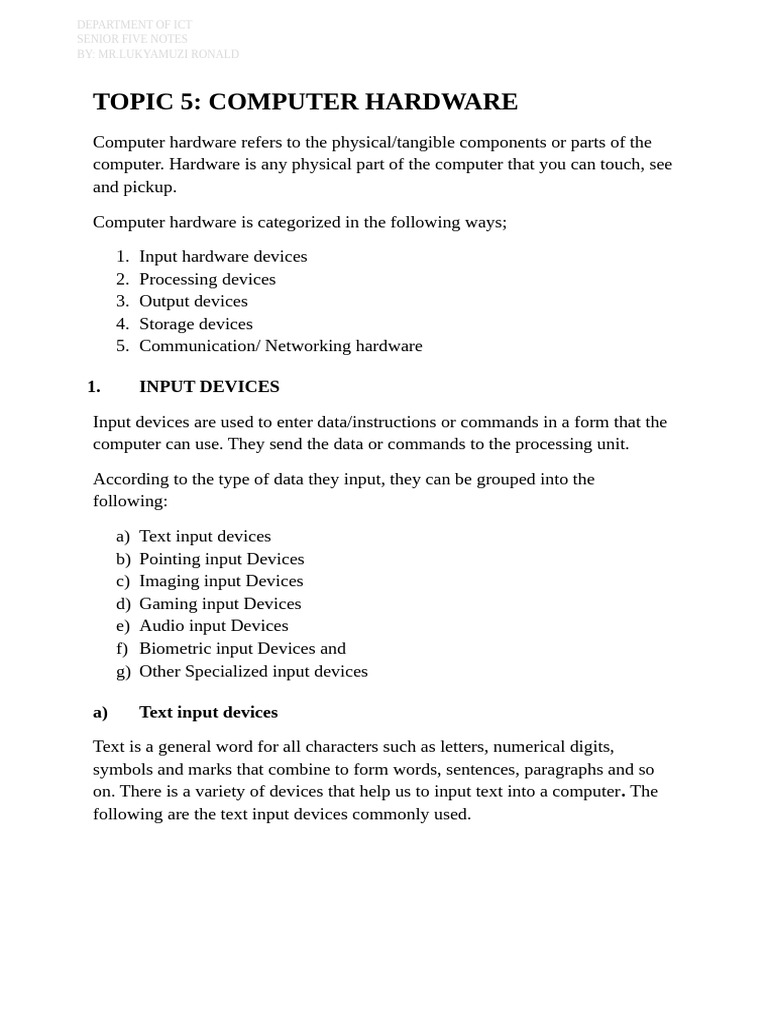 TOPIC 5-COMPUTER HARDWARE | PDF | Random Access Memory | Computer Data Storage