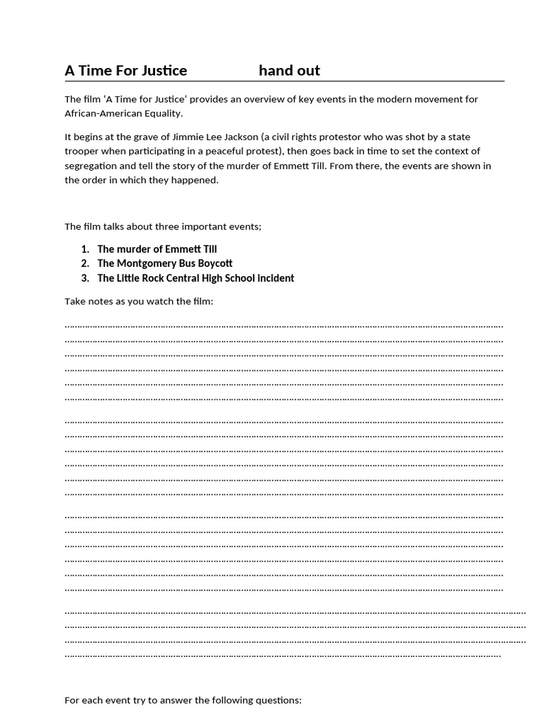 Nova Niemeijer - A Time For Justice Hand Out | PDF | Civil Rights And ...