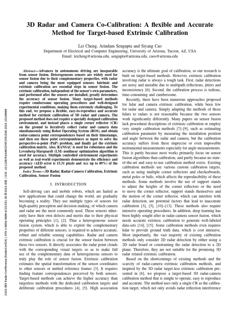 3D Radar and Camera Co-Calibration a Flexible and Accurate Method for Target-based Extrinsic ...