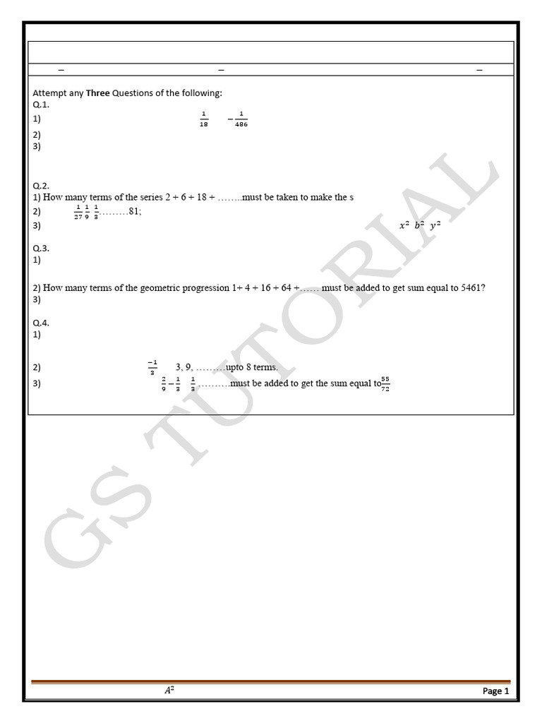ICSE Class 10 Geometric Progression Paper | PDF