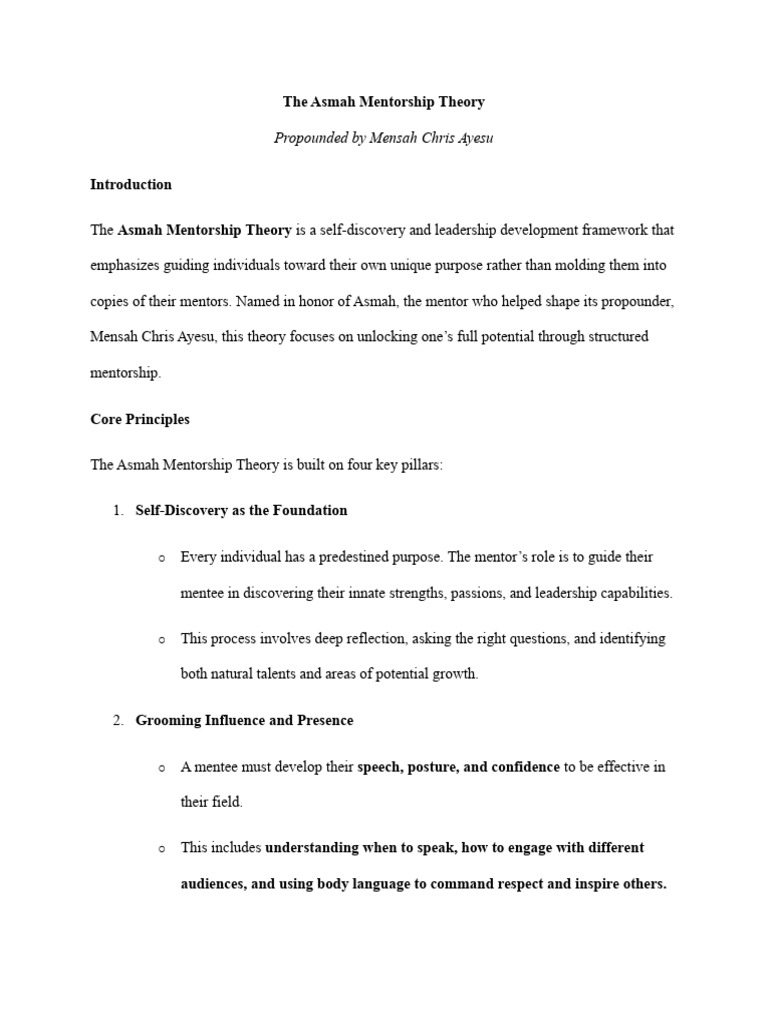Asmah Mentorship Theory Explained | PDF | Mentorship | Organizational ...