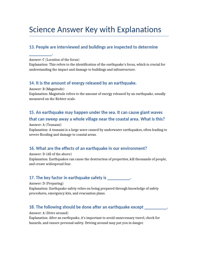 Science Answer Key Earthquake Volcano | PDF | Volcano | Earthquakes