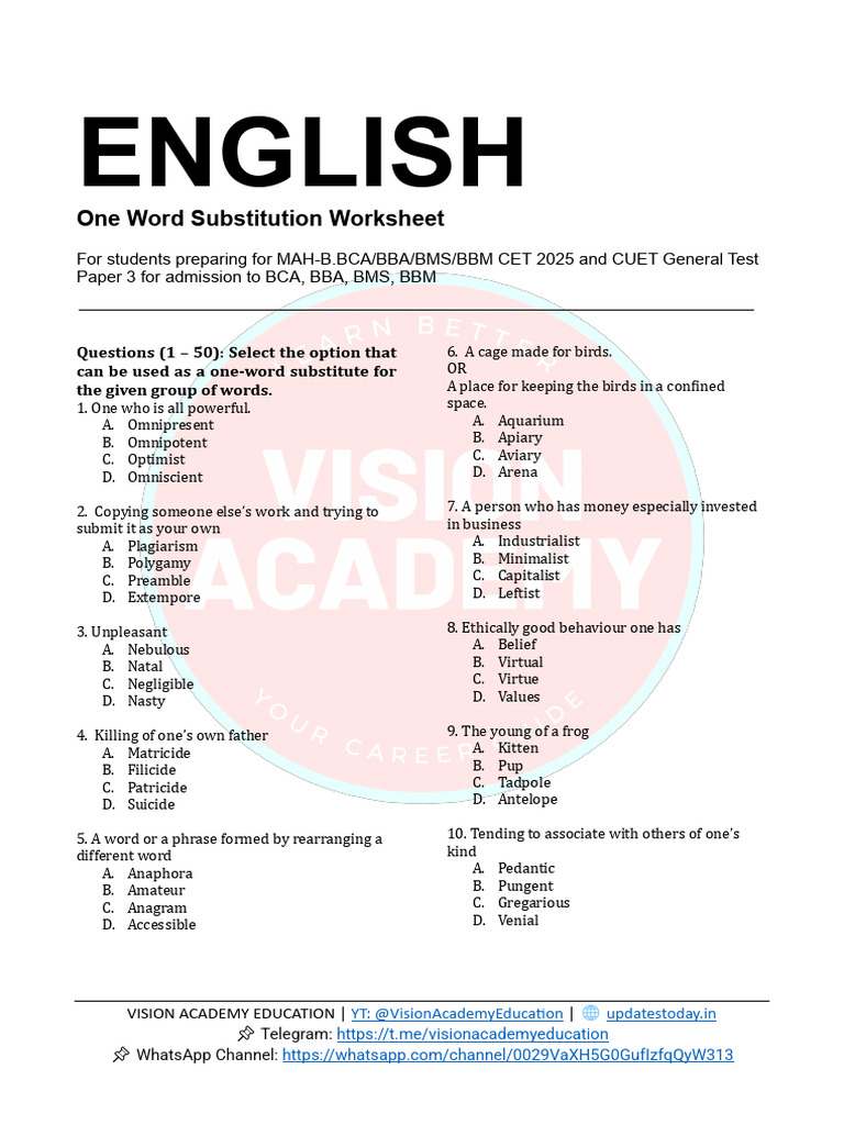 Day 14 English One Word Substitution | PDF