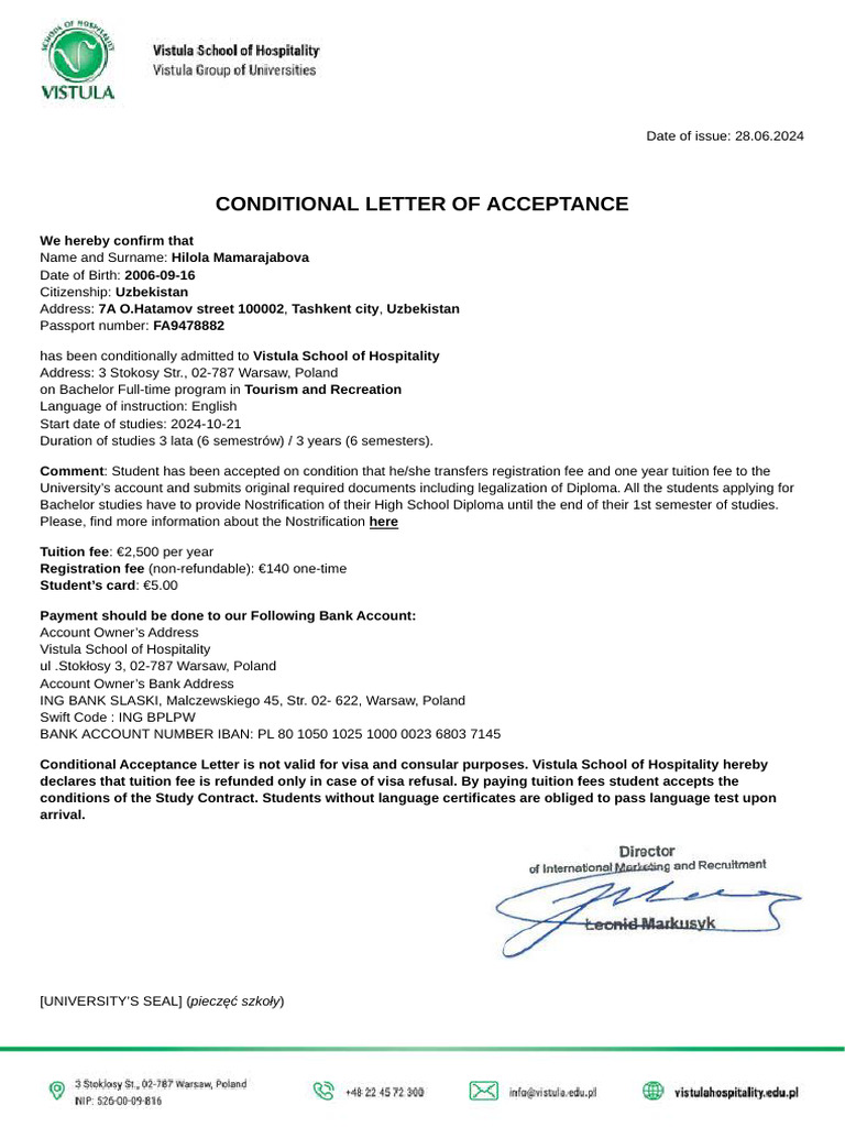 9 1 Underage Study Contract and Offer Letter SGTiH Foreign Hilola | PDF