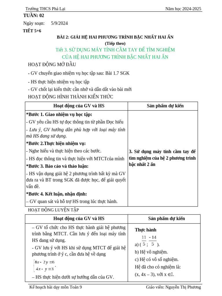 Tuần 2 KHBD TOÁN 9 | PDF
