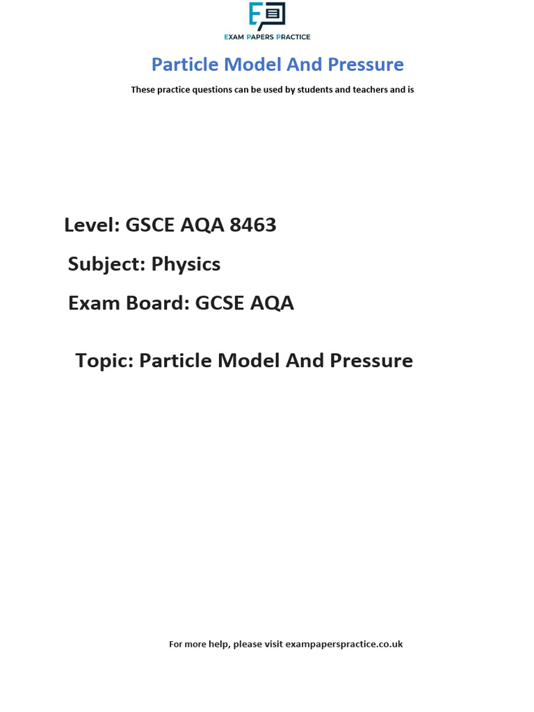 Particle Model and Pressure Analysis | PDF | Gases | Pressure