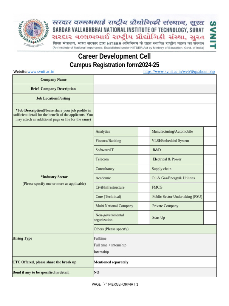 SVNIT Campus Registration Form - 2025 | PDF | Mechanical Engineering ...