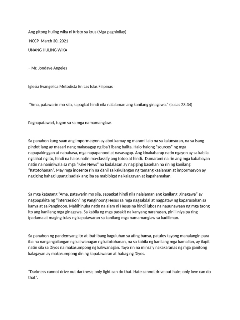 Ang Pitong Huling Wika Ni Kristo Sa Krus | PDF