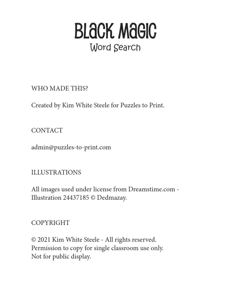 Black Magic Word Search | PDF | Word Search | Puzzles