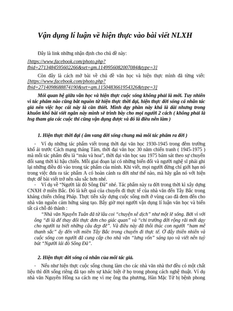 Vận dụng lí luận về hiện thực vào bài viết NLXH | PDF