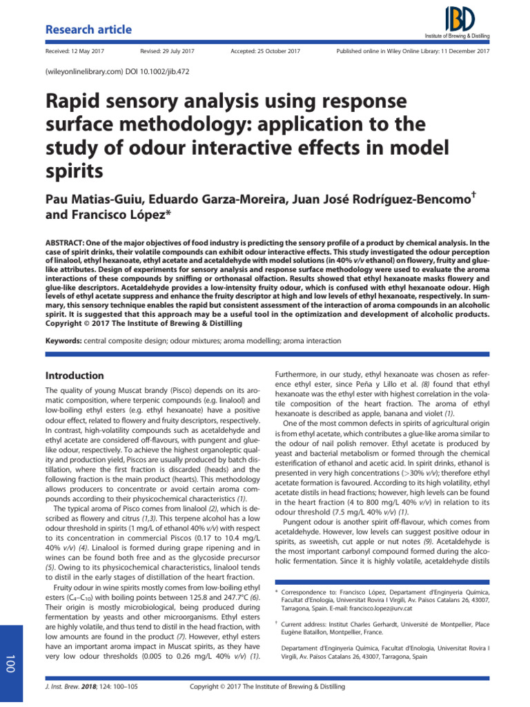 Rapid Sensory Analysis Using Response Surface Methodology | PDF | Odor ...