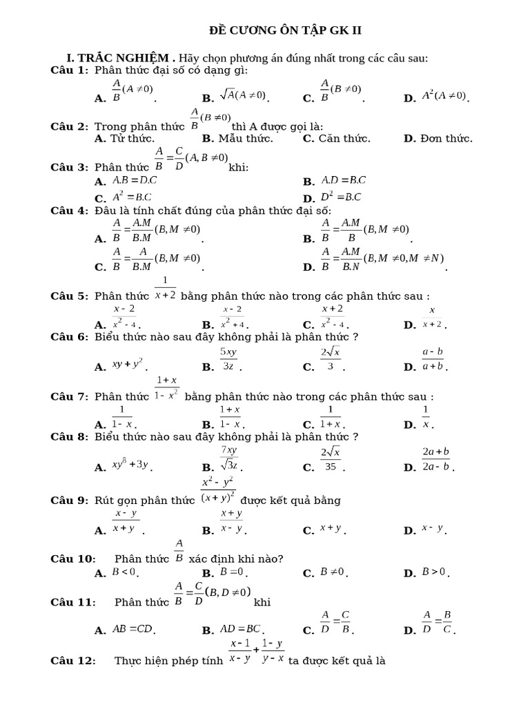 On Tap Giua Hoc Ki 2 Toan 8 | PDF
