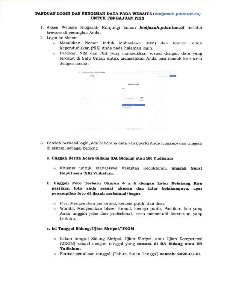 Panduan Login Dan Pengisian Data Pengajuan Pisn0039 | PDF